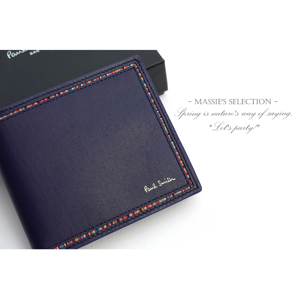 REPL) Paul Smith 深藍 x 經典條紋 深藍 藍色 零錢包 短夾 錢包 皮夾 真皮 保羅·史密斯 LX | 蝦皮購物