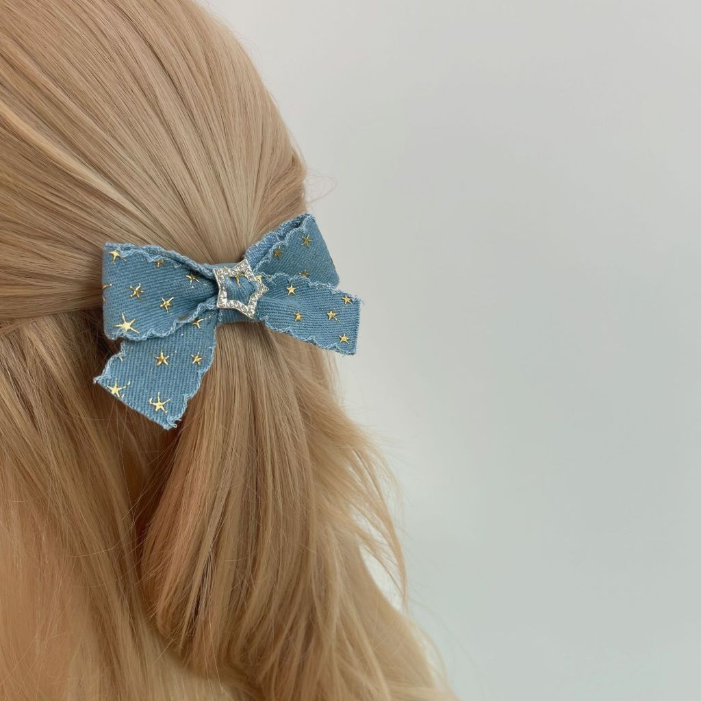 【S潮搭】韓系少女 復古波浪J0775牛仔大蝴蝶結髮夾髮繩氣質森系 | 蝦皮購物