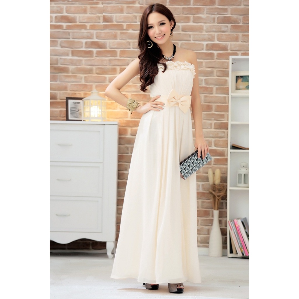 優雅立體美胸花邊蝴蝶結長版小禮服/伴娘服/派對服[2294-S]F.L零碼出清 | 蝦皮購物