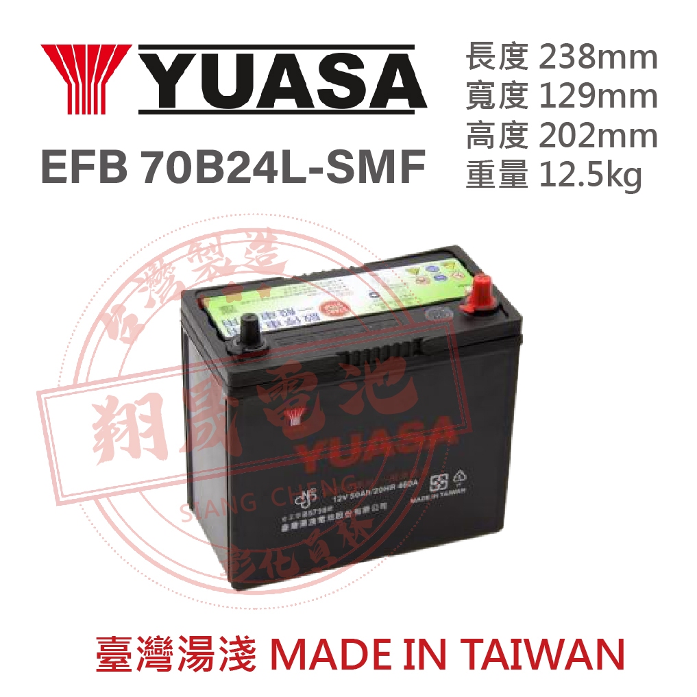 【彰化員林翔晟電池】全新┃湯淺YUASA┃免加水汽車電池┃EFB 70B24L┃舊品強制回收 安裝工資另計 | 蝦皮購物