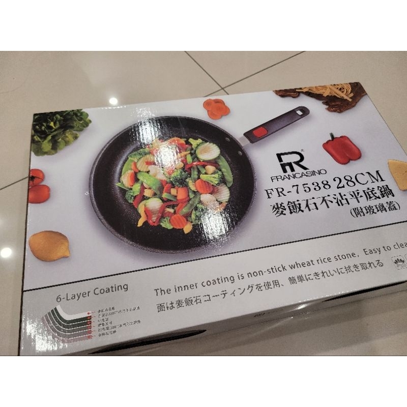 FRANCASINO 麥飯石不沾平底鍋 28CM 附上玻璃蓋 FR-7538 | 蝦皮購物