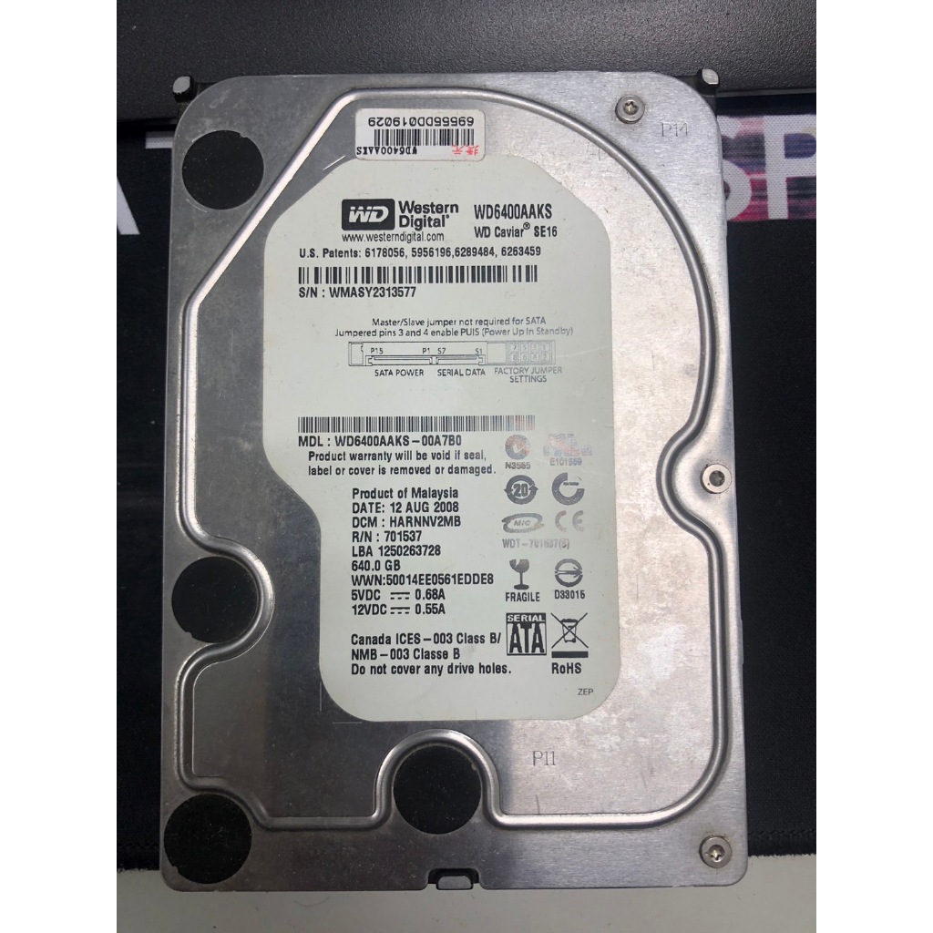 二手 良品 WD sataII 黑標 3.5吋 無壞軌 640G 硬碟 WD6400AAKS | 蝦皮購物