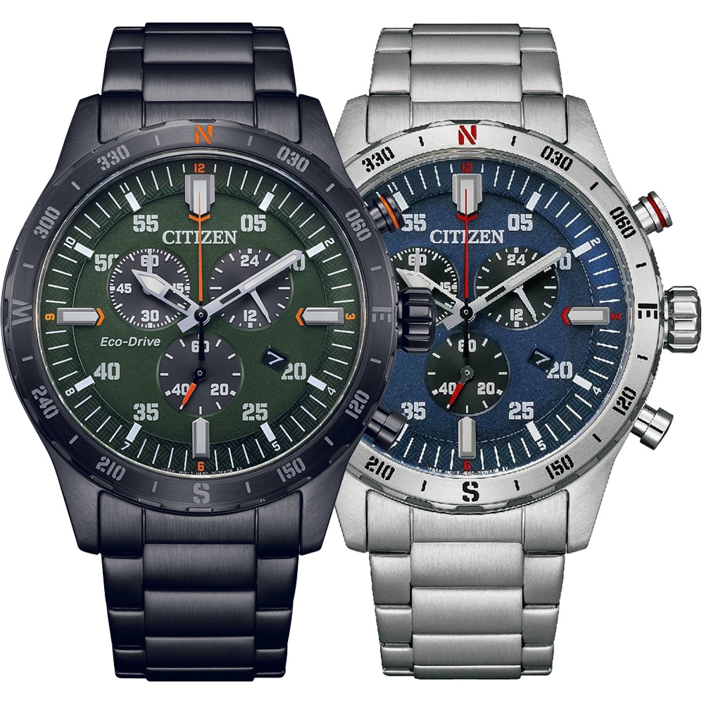 CITIZEN星辰 Chronograph 聖誕推薦 三眼光動能腕錶 綠藍（AT2527-80X／AT2520-89L） | 蝦皮購物