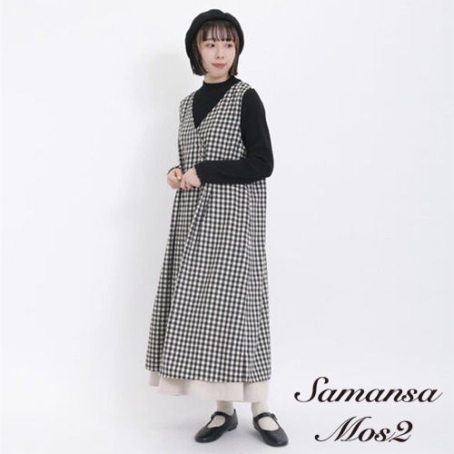 Samansa Mos2 素面/格紋雙排釦V領馬甲剪裁背心洋裝(FB37L0H1080) | 蝦皮購物