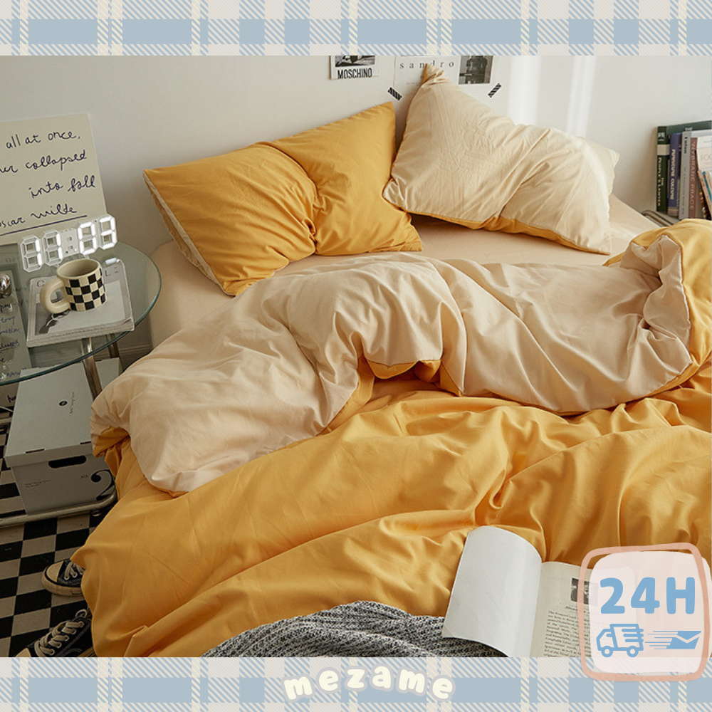 MEZAME | 24h台灣出貨🐾 焗烤起司 馬卡龍撞色 單人 雙人 薄被套 床包組 素色床包 床單 枕套 被單 加大 | 蝦皮購物