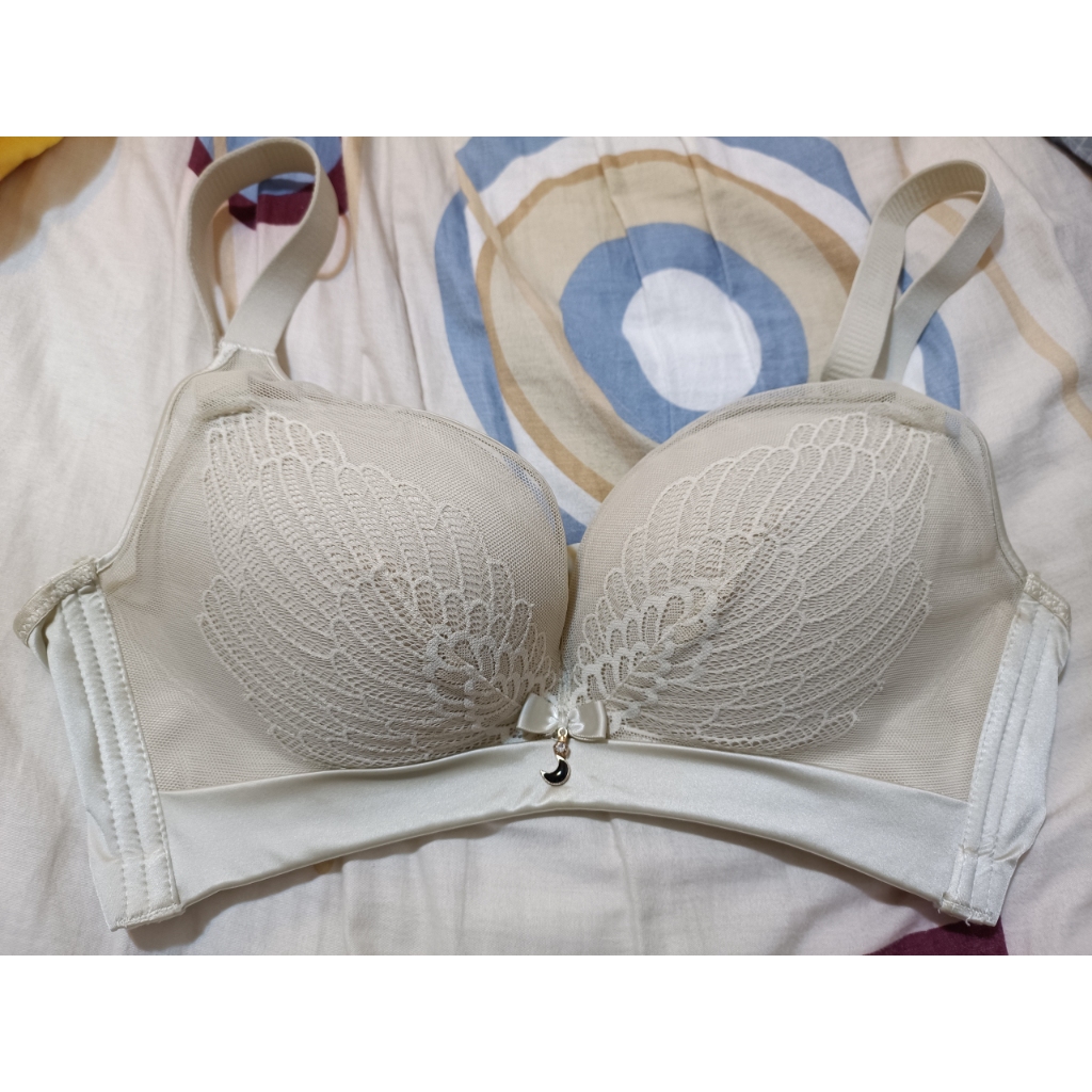 現貨 米色 蕾絲 網紗 38C 85C 透氣 無鋼圈 內衣 胸罩 | 蝦皮購物