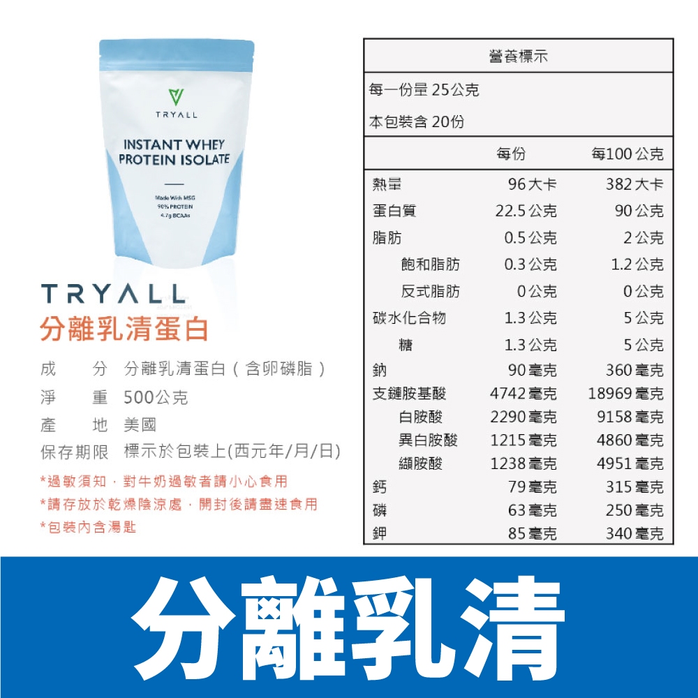 Tryall 1KG/500克 無添加 濃縮/分離/水解乳清蛋白 MSG GLC | 蝦皮購物
