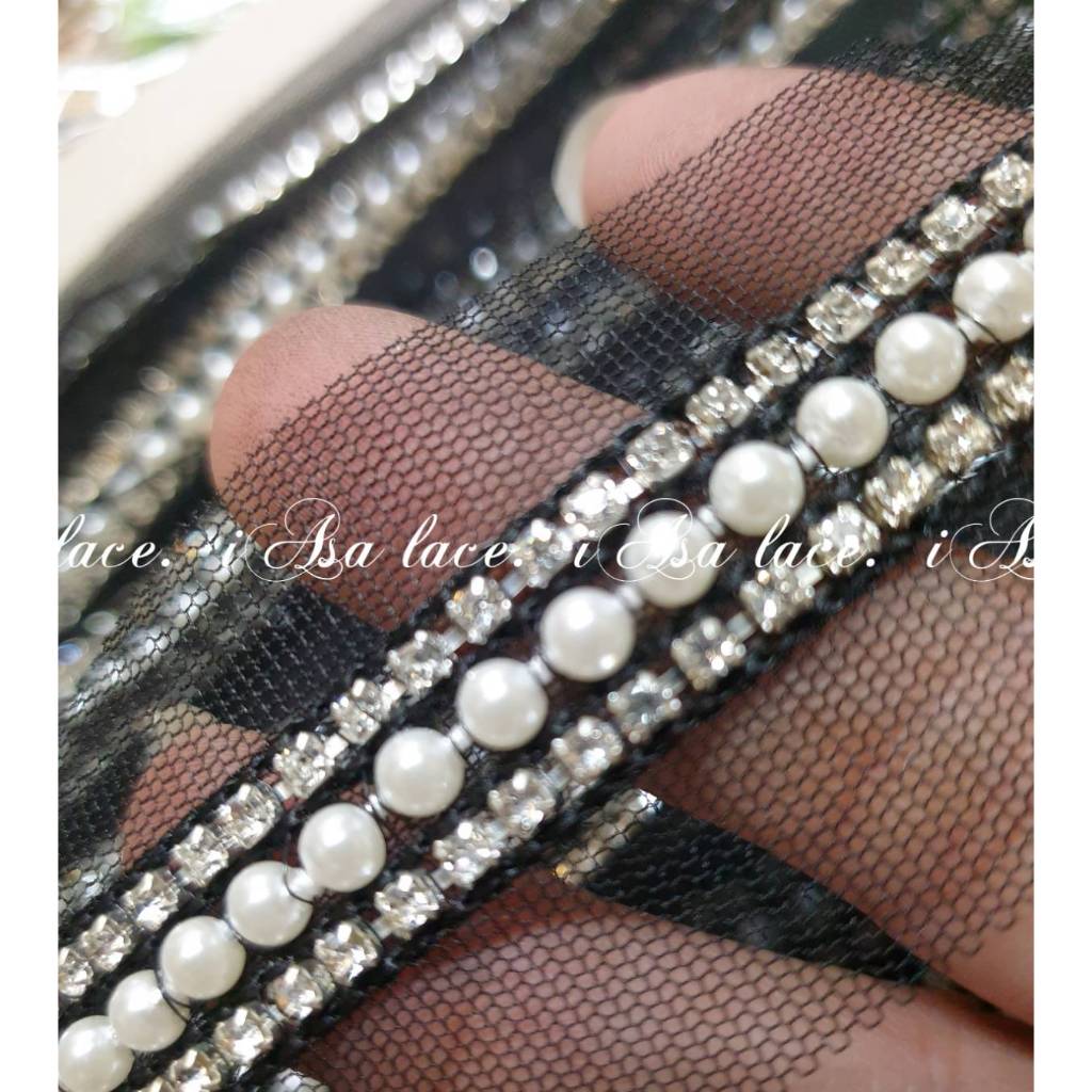《iAsa愛莎の》手作材料 小香風系列黑白鏈條珍珠織帶花邊DIY服裝布包鞋帽輔料裝飾寬2cm | 蝦皮購物