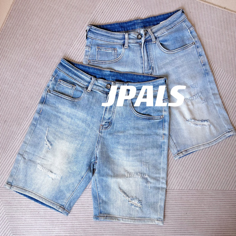 【JPALS 】 超彈力 水藍 淺水洗 牛仔短褲 極淺藍 破壞 補釘 牛仔短褲 短褲 修身版型 [k08] | 蝦皮購物