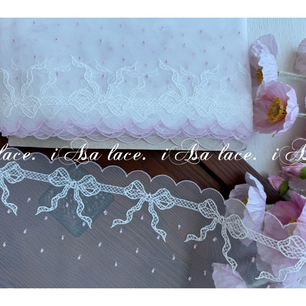 《iAsa愛莎の》手作材料 超萌波點蝴蝶結網紗刺繡花邊lolita娃衣服裝家居手帳輔料寬20cm | 蝦皮購物