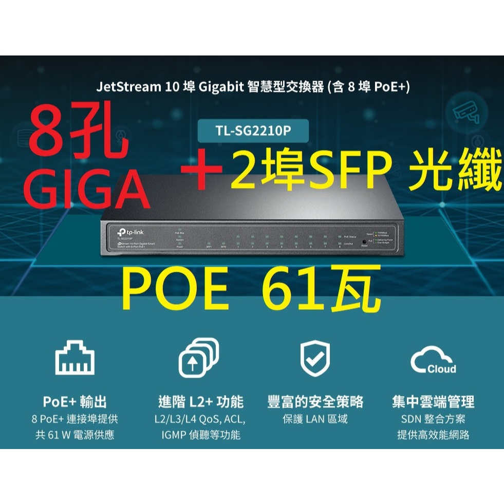 公司貨~TP-Link TL-SG2210P SG2210P 8埠Giga RJ45+2埠光纖 智慧型 PoE 交換器 | 蝦皮購物
