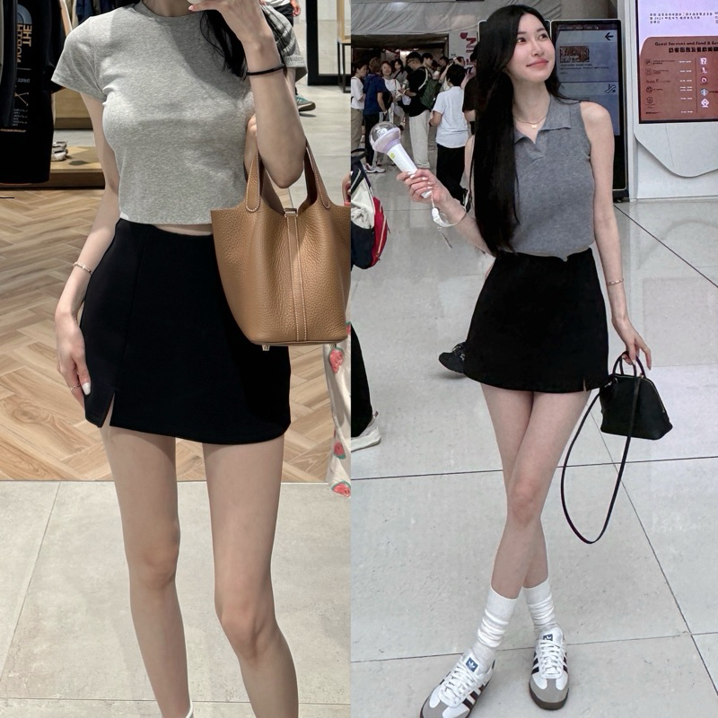 【CHING'S自訂】合身柔軟開衩高腰短褲裙 S-XL 2色 女裝 裙子 分尺寸 合身裙 高腰 素色 顯瘦 短裙 | 蝦皮購物