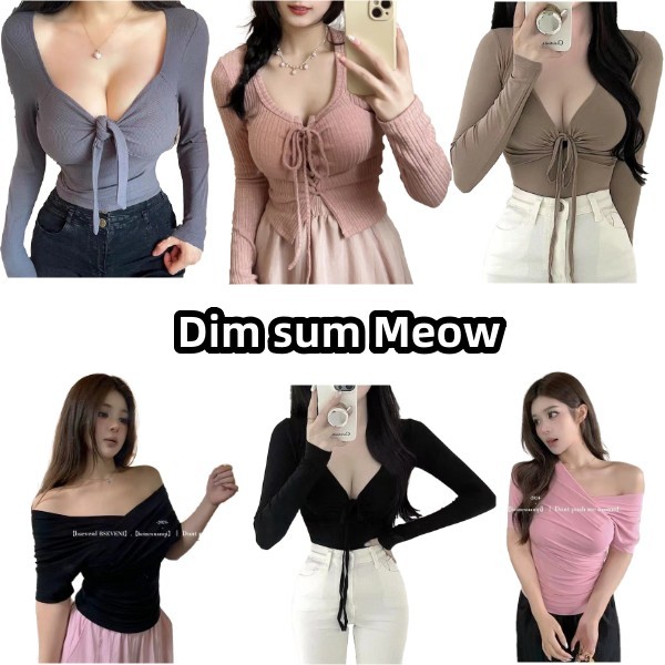 點心喵 胖MM 【L-4XL】 大尺寸上衣 辣妹裝 純慾 韓版 修身 顯瘦 性感 長袖 大奶上衣 漏胸上衣 爆乳上衣 | 蝦皮購物