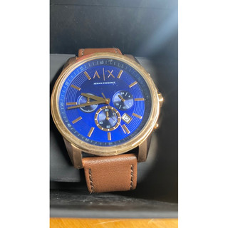 l Armani Exchange AX 棕皮革錶帶 湛藍 底三眼計時碼表 Ax2508 男錶 手錶男生 | 蝦皮購物