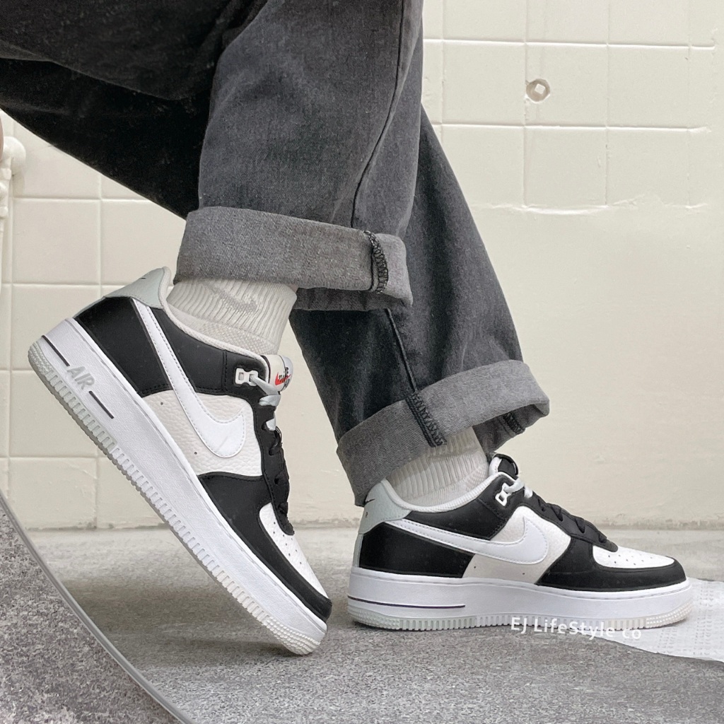 -EJ- NIKE AIR FORCE 1 GS 灰白黑 黑色 白勾 拼接 撞色 大童鞋 FB9035-002 | 蝦皮購物