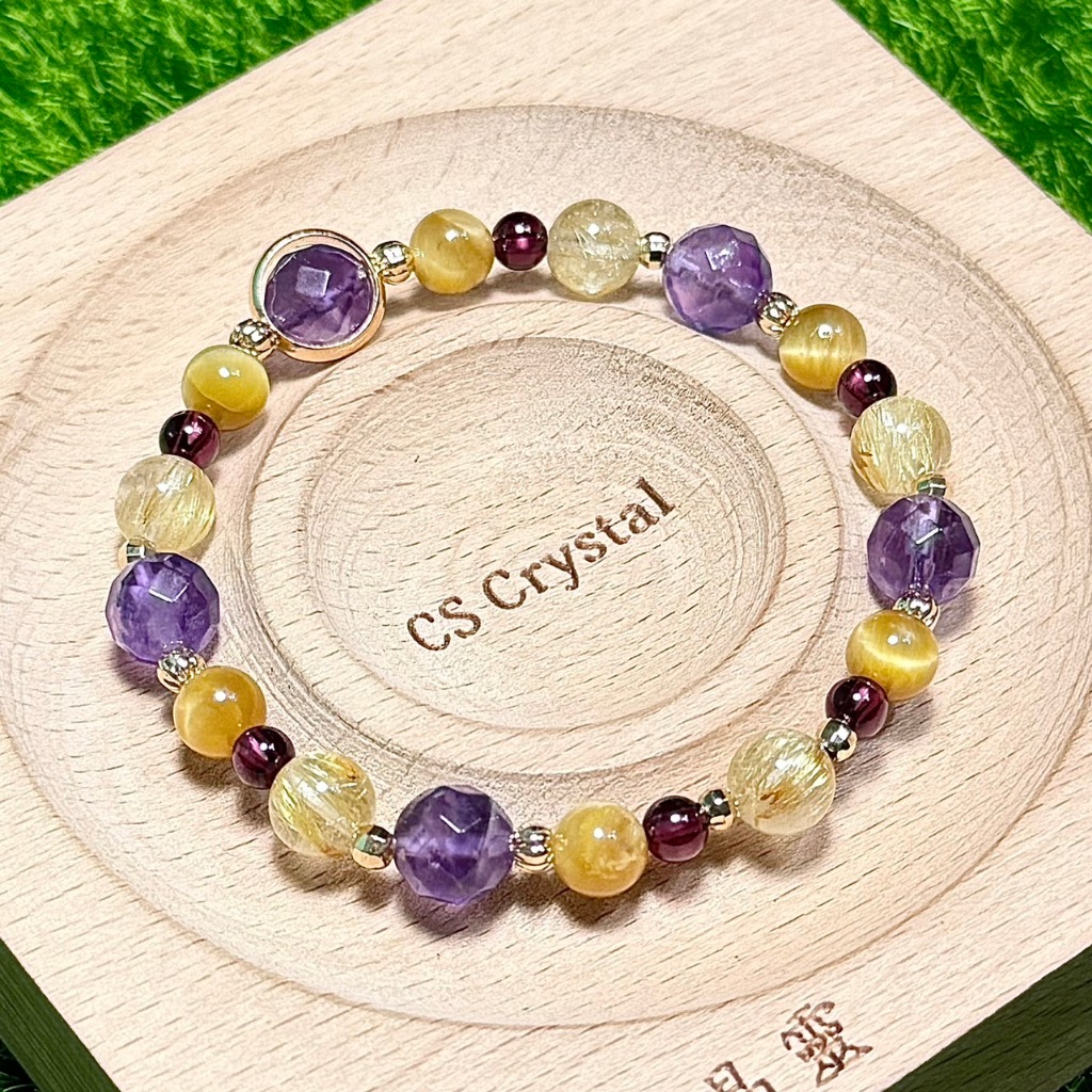 CS Crystal 編號551 - 紫水晶+鈦晶+黃金虎眼石+紫牙烏石榴石設計款 | 蝦皮購物