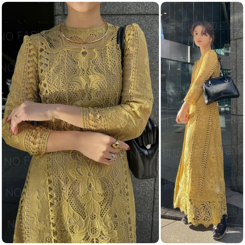 ☆NFNL☆ 黃現貨 Ameri VINTAGE 日幣30800 夢幻逸品 超質感精緻五種蕾絲透膚設計高腰長洋裝 禮服 | 蝦皮購物