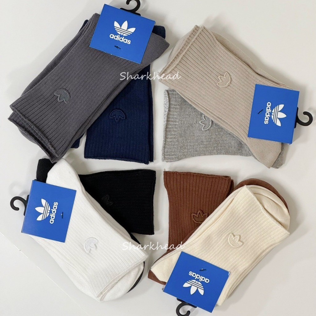 【Sharkhead】現貨 Adidas 長襪 三葉草 黑白 深灰 深藍 焦糖 奶茶 米白 立體標 中筒襪 IC8699 | 蝦皮購物