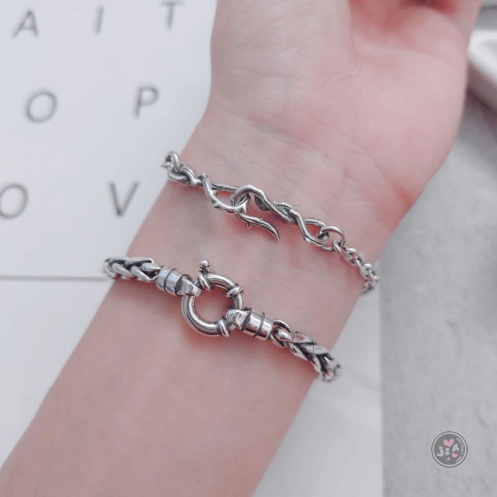 中性 立體 編織 5m 大圓扣 麻花 純銀手鍊 注黑/銀白S925。正生純銀 | 蝦皮購物