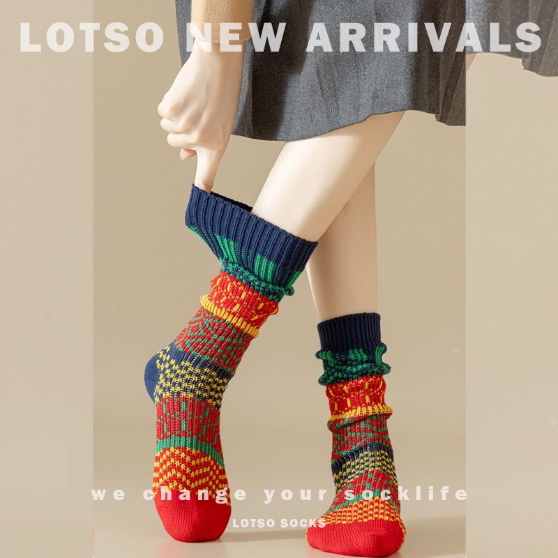 LOTSO SOCKS 日系復古民族風 阿美咔嘰 加厚粗線 中長筒襪 男女襪 情侶款 休閒襪 穿搭 #LJ020 | 蝦皮購物
