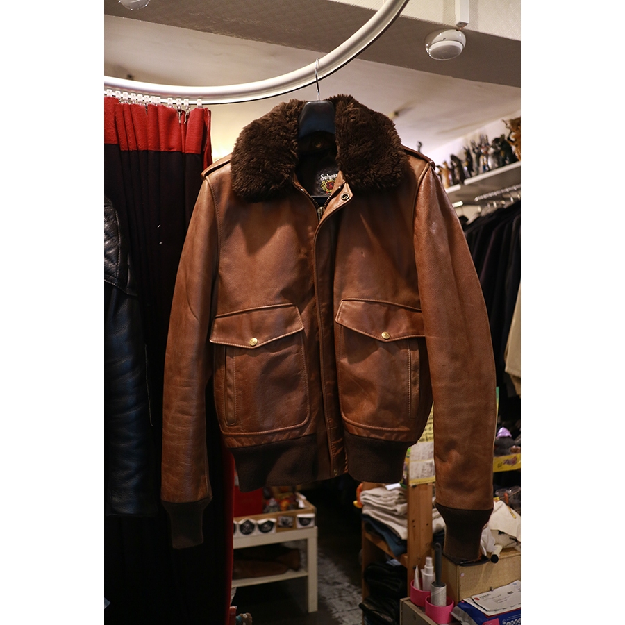 [ Satisfaction ] Schott經典G1毛領可拆咖啡色牛皮飛行皮衣 美國製 | 蝦皮購物