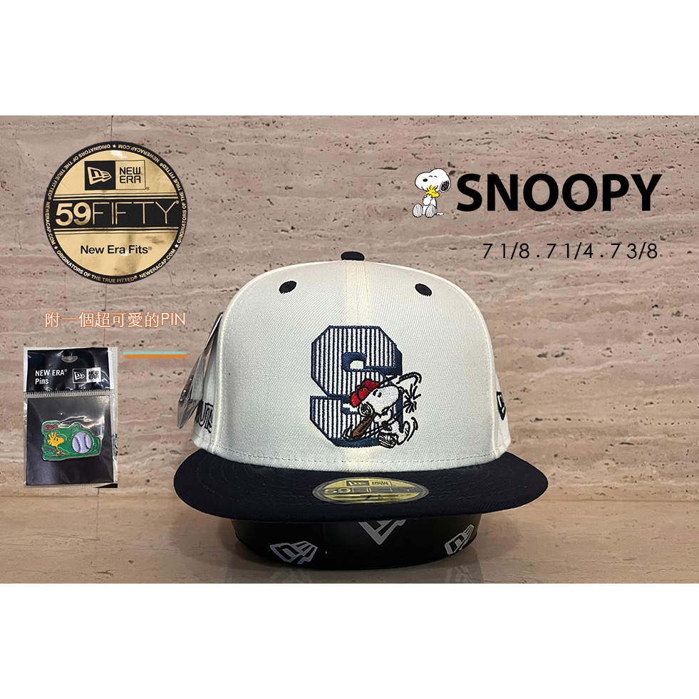 New Era Japan x Peanuts Snoopy 59fifty 日本最新發售米色史努比聯名全封帽附別針 | 蝦皮購物