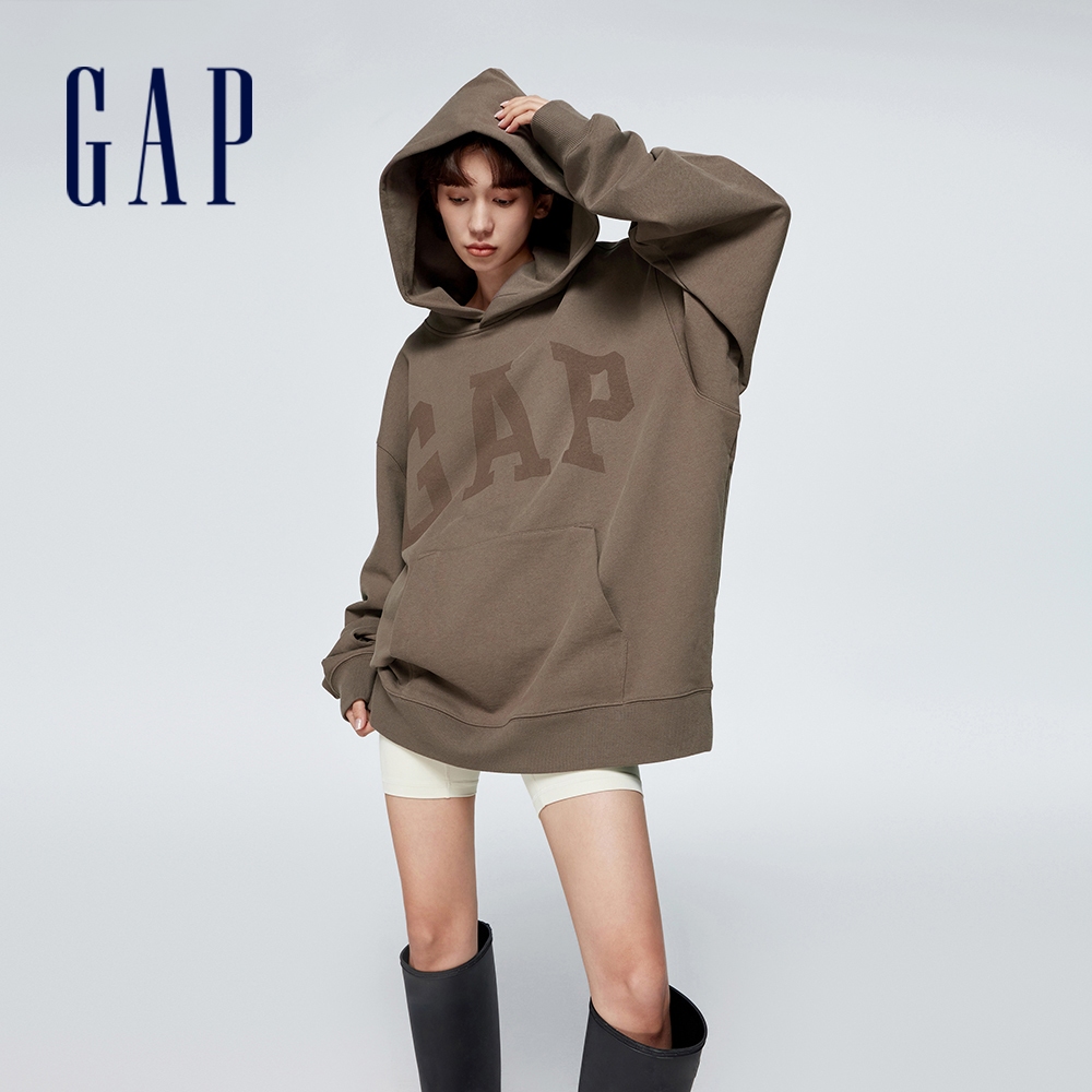 Gap 男女同款 Logo帽T-褐色(892188) | 蝦皮購物
