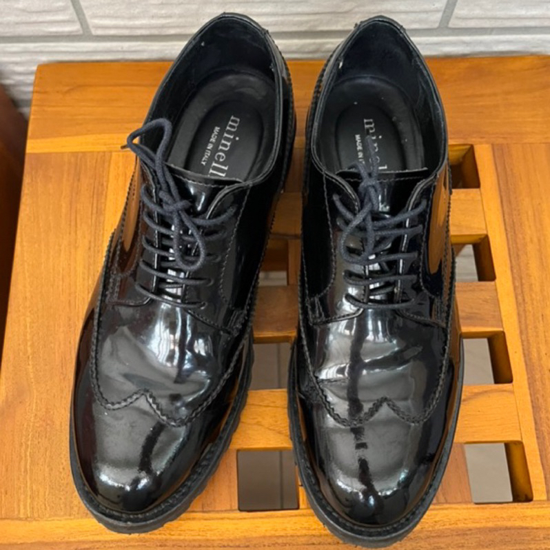 minelli Paris 二手 牛津鞋 漆皮 皮鞋 法國製 女款 黑 EUR37 | 蝦皮購物