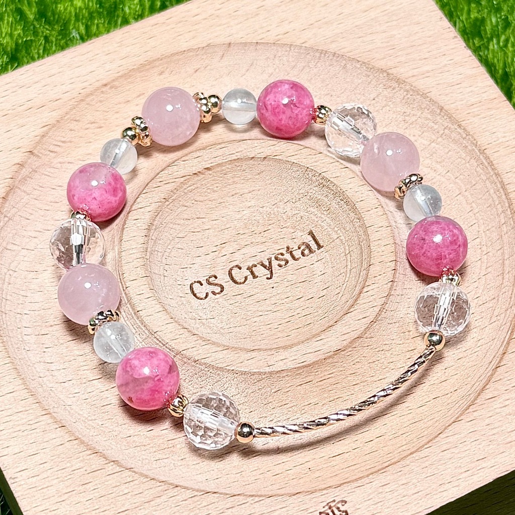 CS Crystal 編號669 - 馬粉晶+櫻花雨薔薇輝石+透體白水晶+透體海藍寶設計款 | 蝦皮購物