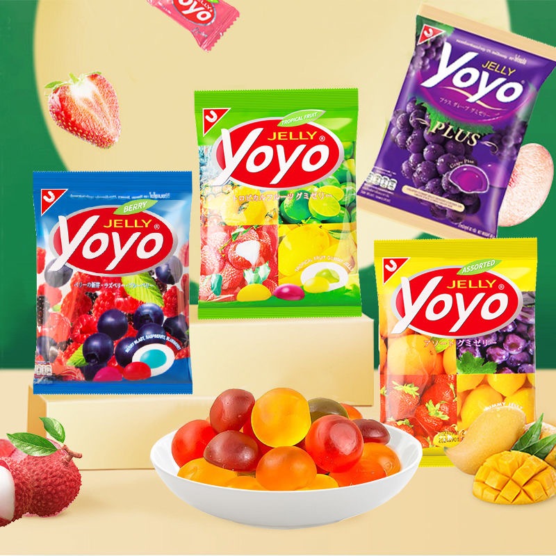 🔥台灣出貨🔥泰國水果軟糖yoyo QQ軟糖 泰國原裝 水果糖 果汁軟糖 葡萄軟糖 草莓軟糖 水果味橡皮糖軟糖 古早味糖果 | 蝦皮購物