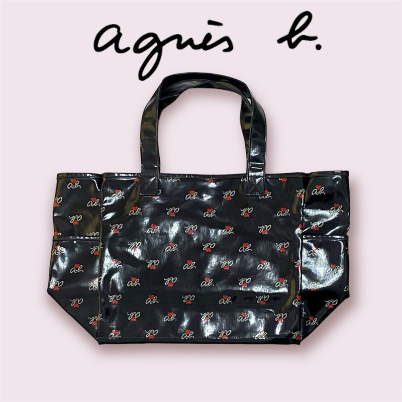 [二手]日版限定agnes b. ab heart PVC 黑色托特包 小logo 媽媽包 通勤包 A4可 購物袋 老花 | 蝦皮購物