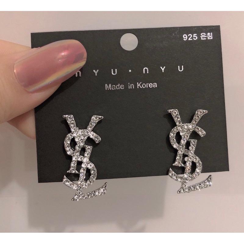 （現貨）[千紙鶴*]超閃滿鑽Y家風s925銀針耳環 | 蝦皮購物