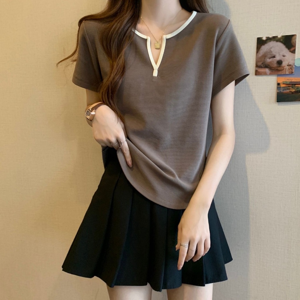 【Your】M-4XL 短袖T恤女 圓領大尺碼上衣 短袖t恤女夏季新款韓版寬松遮肚小眾假兩件時尚百搭上衣ins潮 | 蝦皮購物