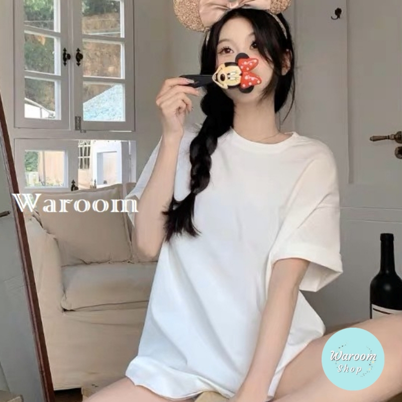 Waroom|現貨實拍 韓國不起皺質感多色反摺袖坑條情侶款素T|女裝|包色款|寬鬆上衣|短袖上衣|圓領T恤 9006 | 蝦皮購物