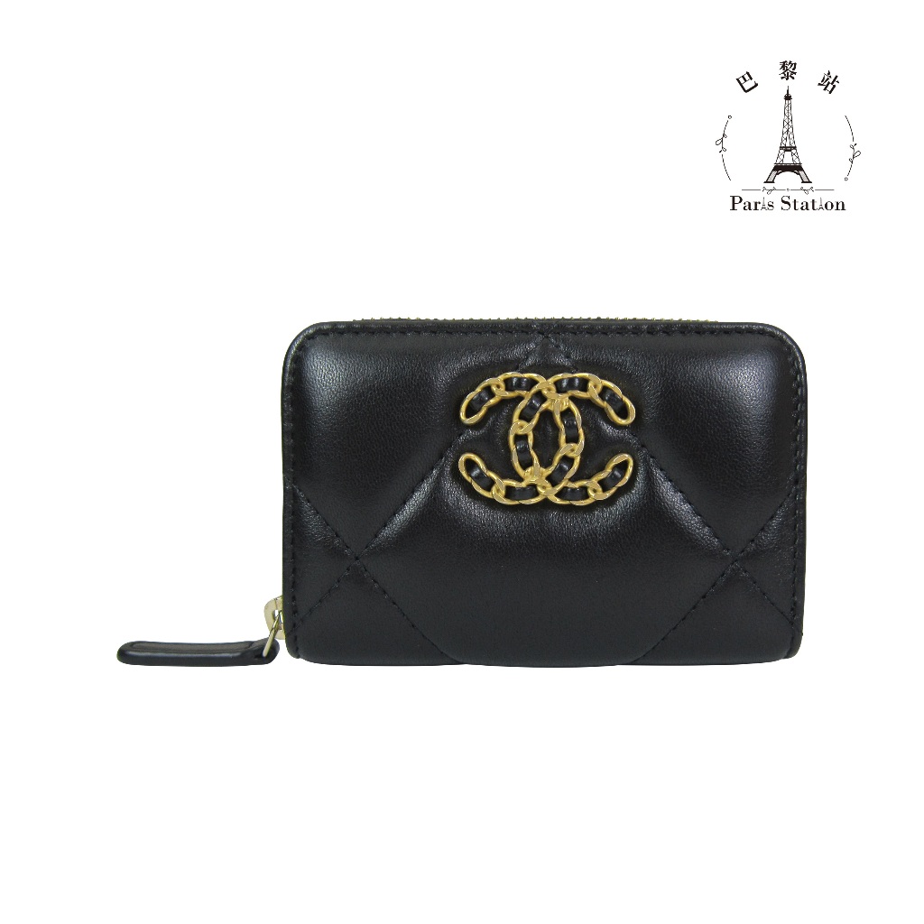 【巴黎站二手名牌專賣】＊全新現貨＊CHANEL 真品＊AP3362 黑色羊皮19系列拉鍊零錢卡包 | 蝦皮購物