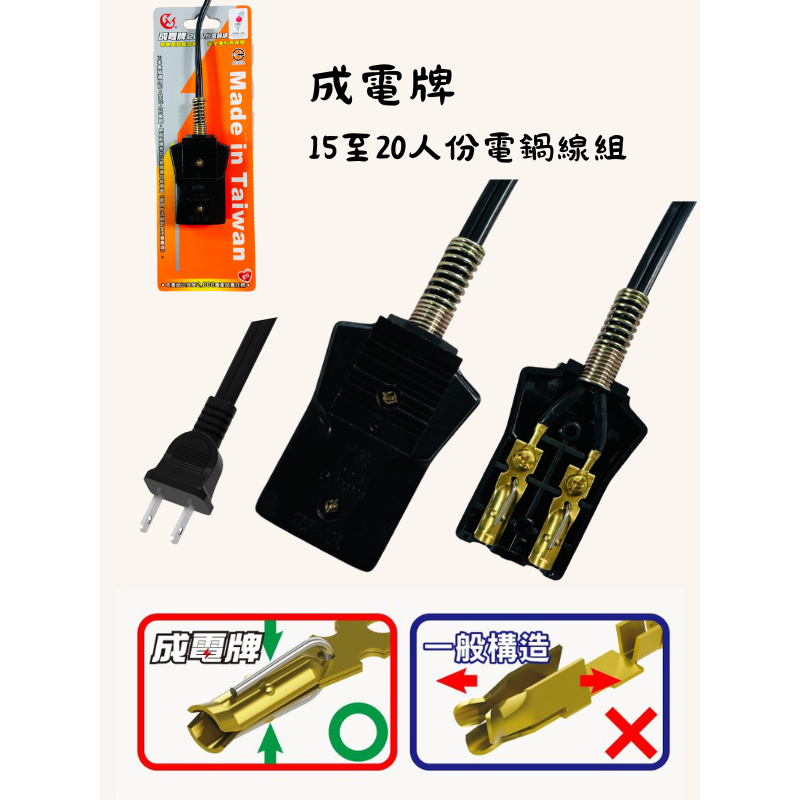 15至20人份【電鍋線】成電牌 電鍋線 高耐熱 5尺-1.5M 線材規格：HVFF 1.25mm²×2C | 蝦皮購物