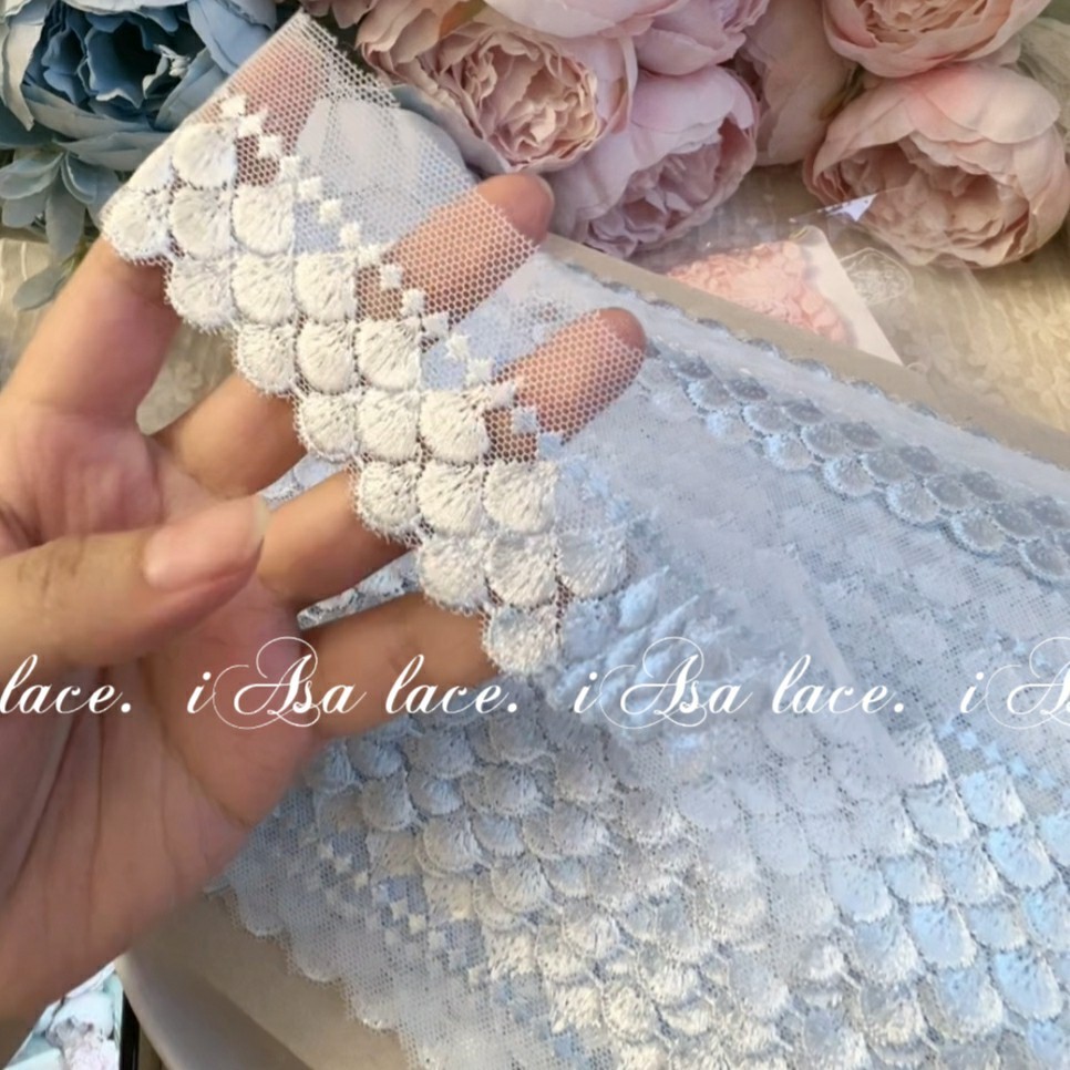 《iAsa愛莎の》手作材料 日單好品質粉白藍亮絲網紗人魚魚鱗片刺繡花邊DIY旗袍禮服服裝材料配飾 | 蝦皮購物