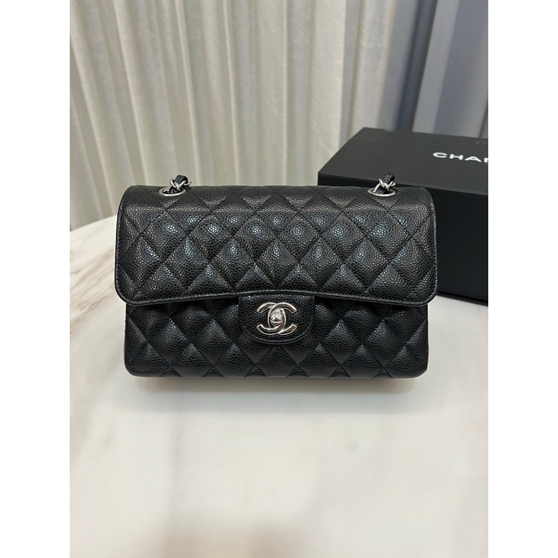 （售出）Chanel CF23 黑銀 晶片款 荔枝牛 | 蝦皮購物