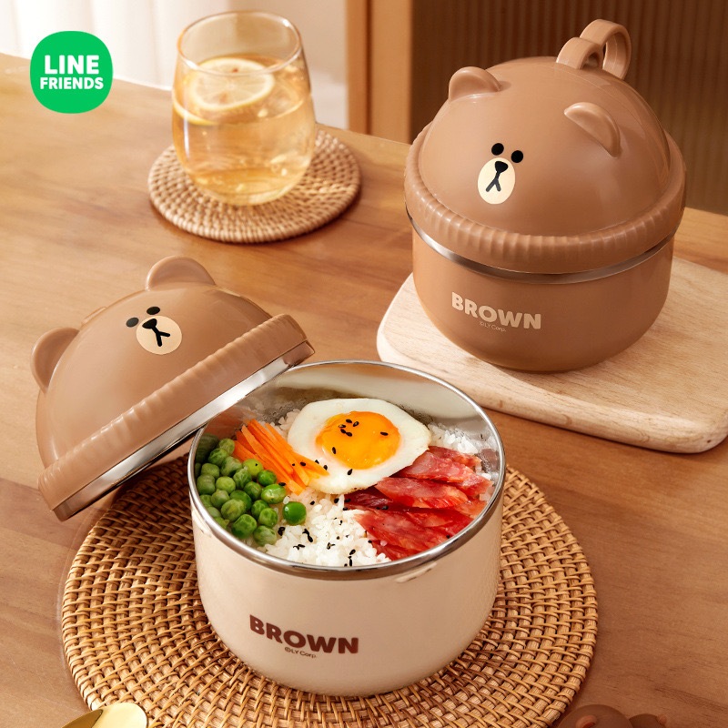 台灣現貨 LINE FRIENDS 不鏽鋼 餐具 帶蓋碗 湯碗 飯碗 泡麵碗 拉麵碗 BROWN 熊大 | 蝦皮購物