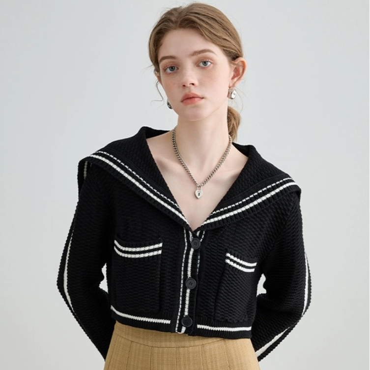 胖胖美依 短外套 針織外套 毛衣外套 學院風 海軍風短款式展現黃金身材比例 長袖針織衫NA19-B 93804 | 蝦皮購物