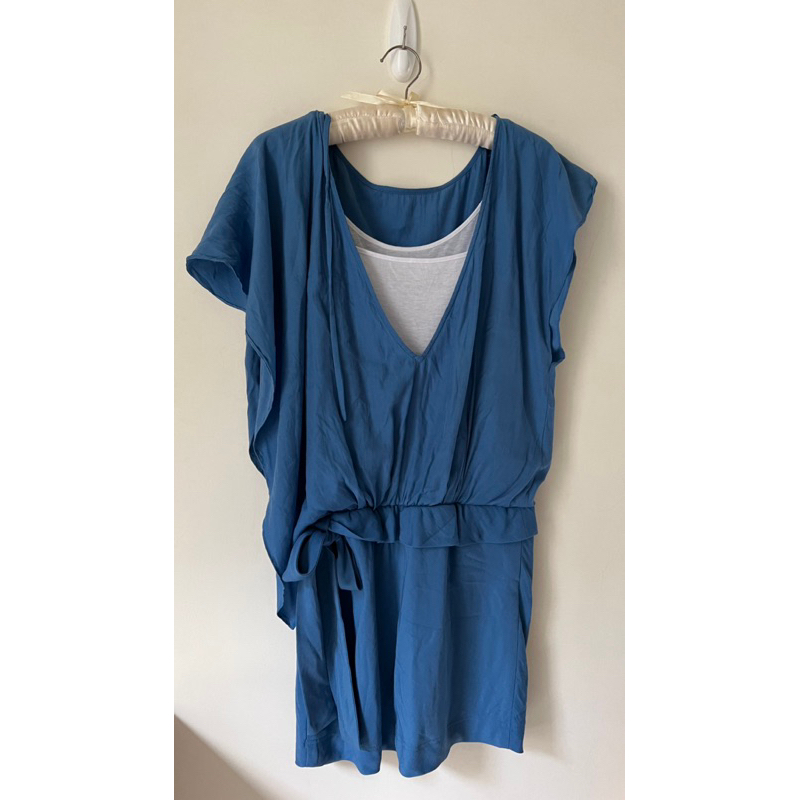 iROO/36號/藍色垂墜式繫蝴蝶結連身洋裝/性感/正式場合/九成新 | 蝦皮購物