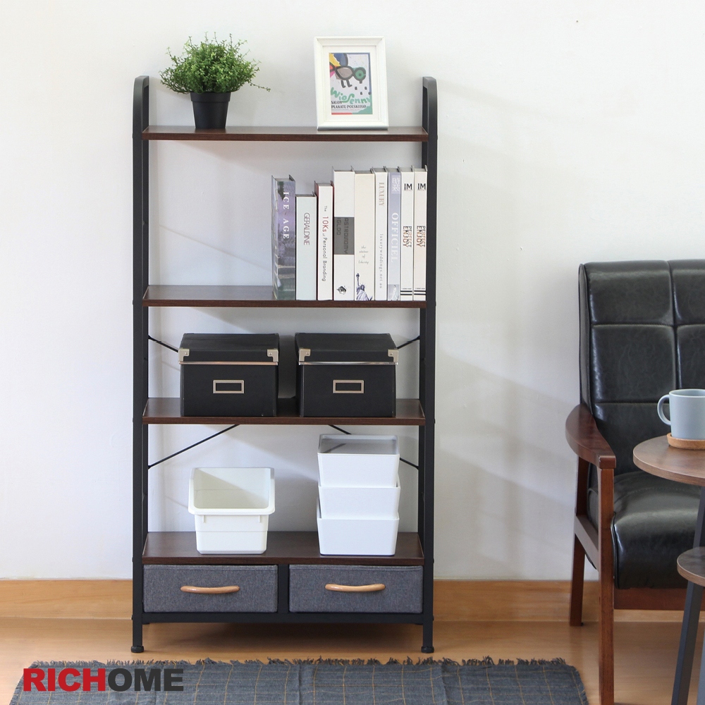 RICHOME 福利品 SH-559 凱爾雙抽四層 置物架 層架 收納 辦公 邊櫃 書櫃 展示櫃 | 蝦皮購物