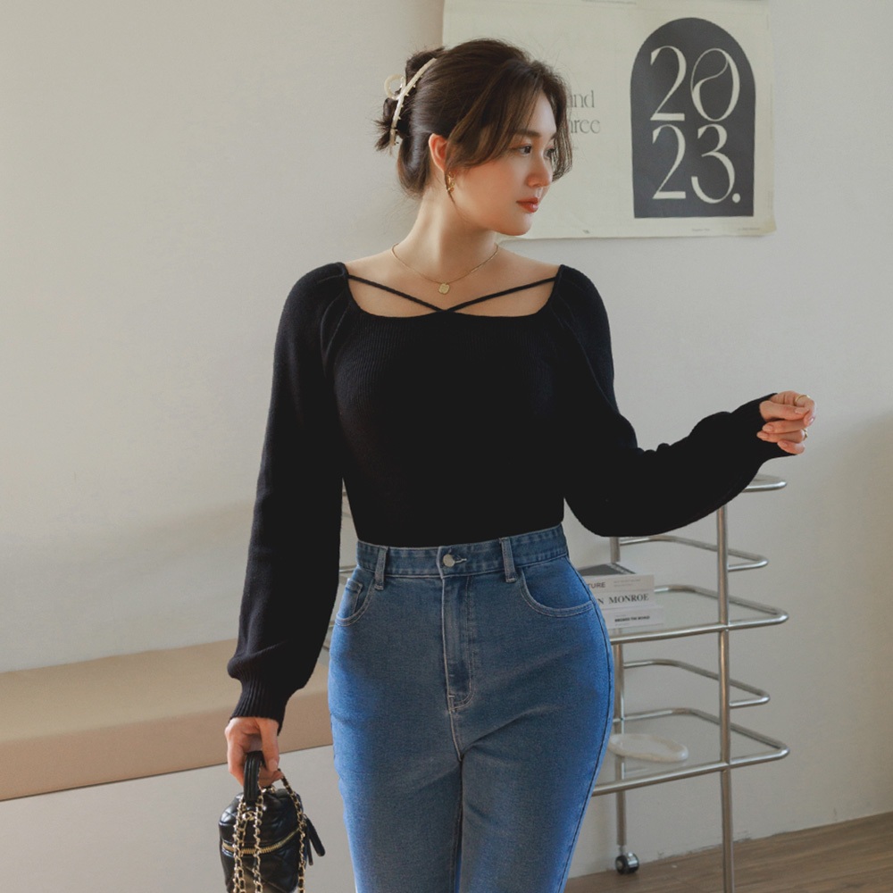 AIR SPACE PLUS 2WAY方領交叉鏤空上衣(黑/藍) 女裝 現貨 大尺碼 中大尺碼 | 蝦皮購物