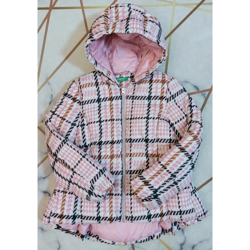 班尼頓 Benetton正品*女童粉色系千鳥格連帽防風舖棉保暖厚外套*7-8Y(130cm)*8-9Y(140cm) | 蝦皮購物