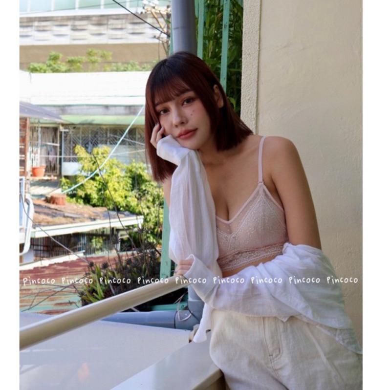 Pincoco 現貨 台灣出貨 蕾絲拼接點點網紗無鋼圈內衣 BAI047 | 蝦皮購物