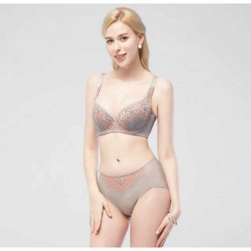 Swear思薇爾花悅系列80E罩蕾絲包覆女內衣+XL中腰三角女內褲(石雲灰) 全新 | 蝦皮購物