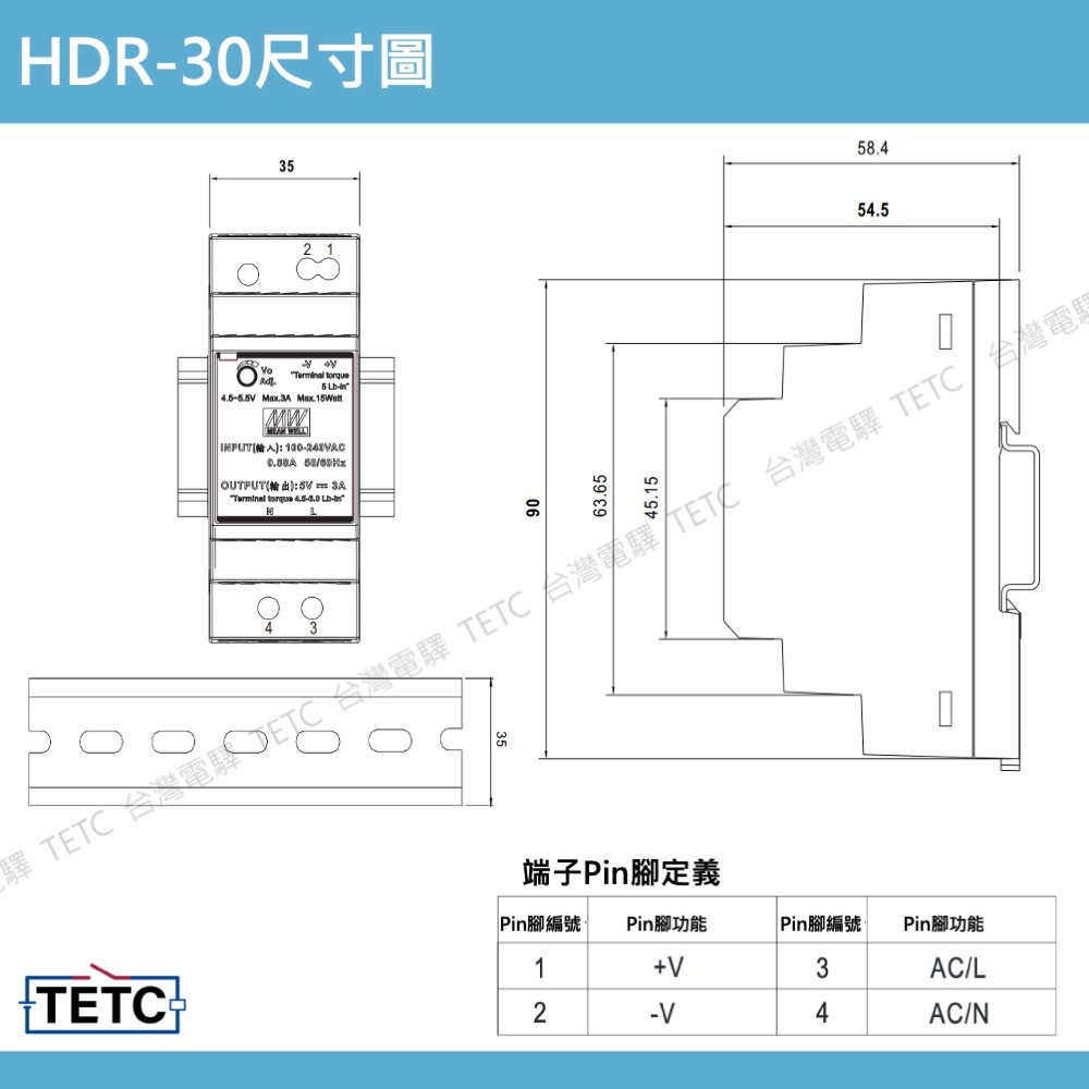 【下單前先聊聊】台灣明緯 HDR系列 超薄階梯型 工業用DIN導軌型單組輸出電源供應器 5/12/24V 公司貨 | 蝦皮購物