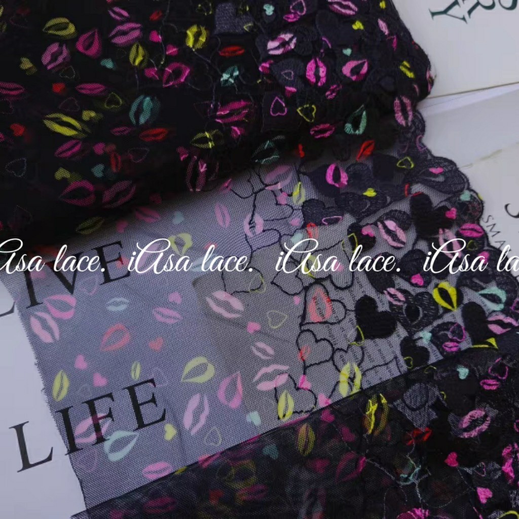 《iAsa愛莎の》手作材料 彩繡數碼印花嘴唇愛心網紗蕾絲花邊DIY服裝材料洛莉塔輔料寬21cm | 蝦皮購物