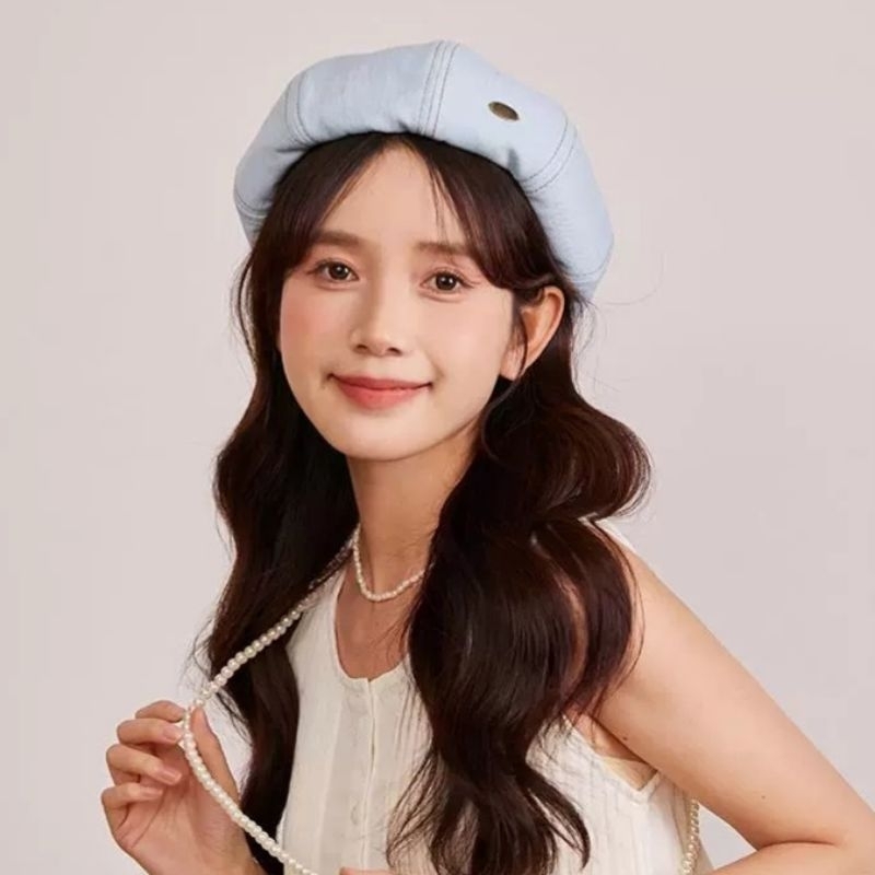 現貨｛Nini Korea｝金屬牌丹寧貝蕾帽 南瓜帽 牛仔帽 多色 | 蝦皮購物