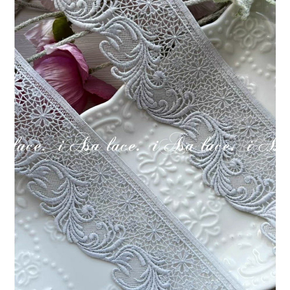 《iAsa愛莎の》手作材料 精品寬6.5cm灰色水溶羽毛雪花刺繡花邊DIY婚紗服裝家居拼接裝飾輔料 | 蝦皮購物